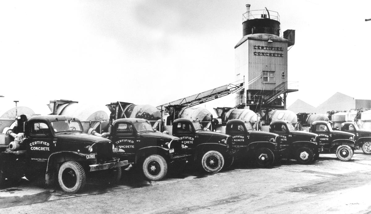 Firth Industries Ltd, Invercargill: 1960 Fleet of trucks at Certified ...