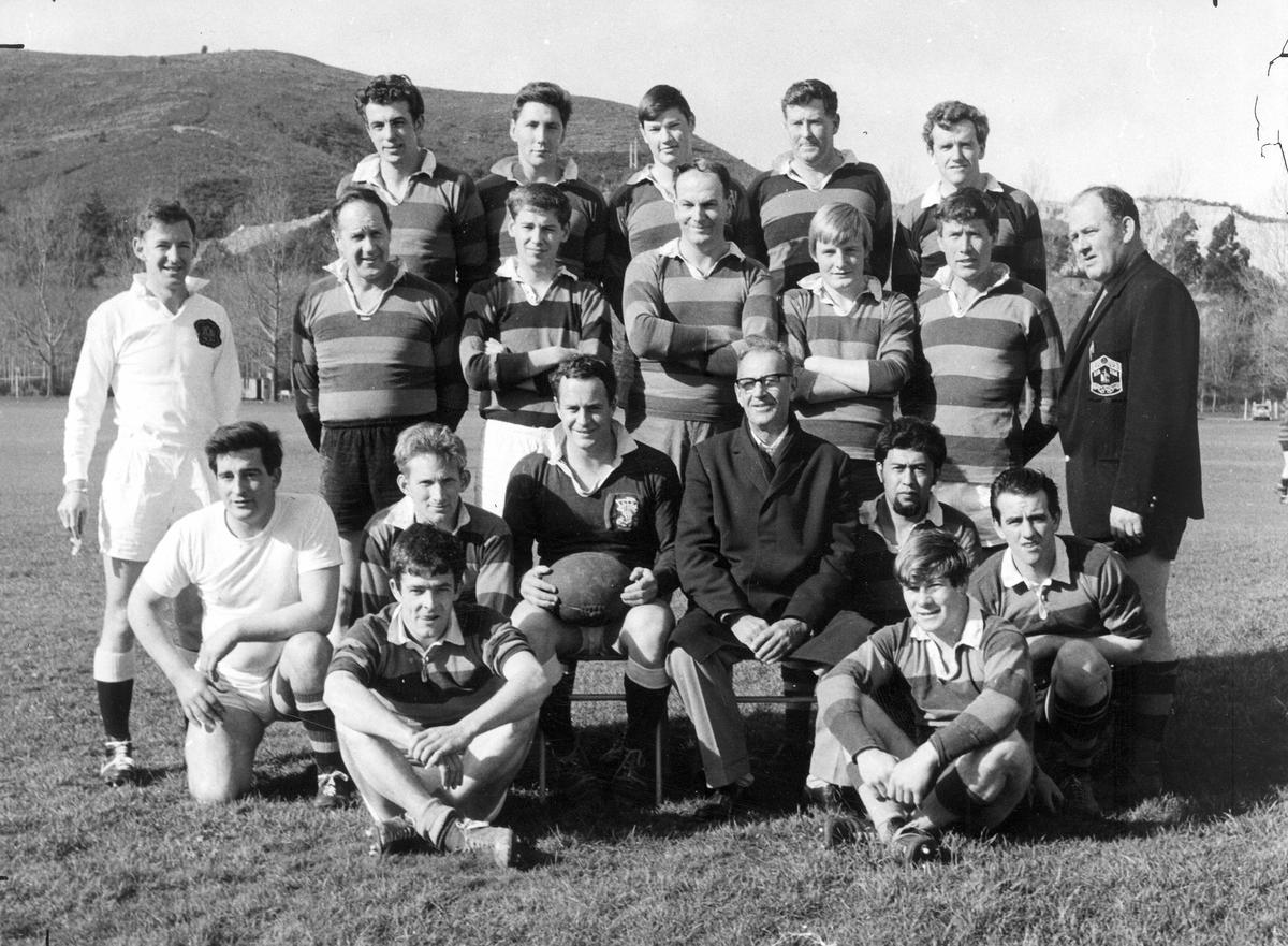 Fletcher Construction: 1969 Dunedin rugby team - Back (l-r) Laurie Dick ...