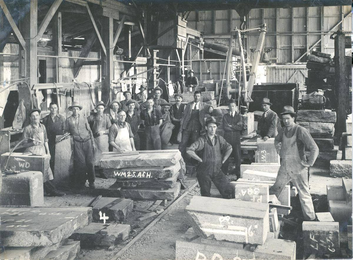 Preparation of the granite for the Dunedin Post Office - interior view ...